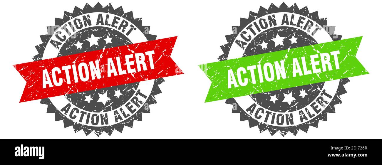 action alert grunge stamp set. action alert band sign Stock Vector ...