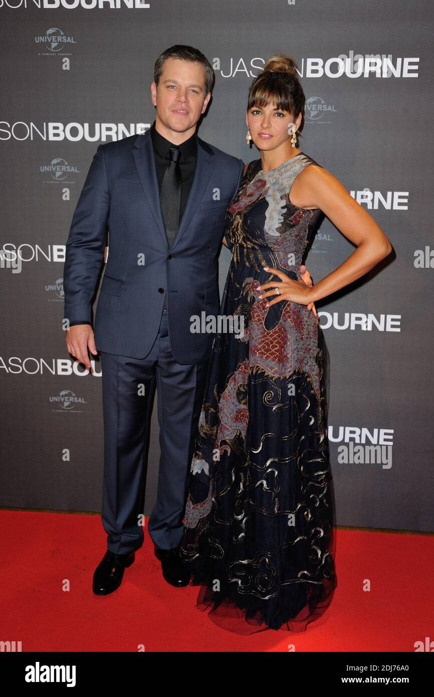 Matt Damon and his wife Luciana Barroso attending Jason Bourne premiere ...