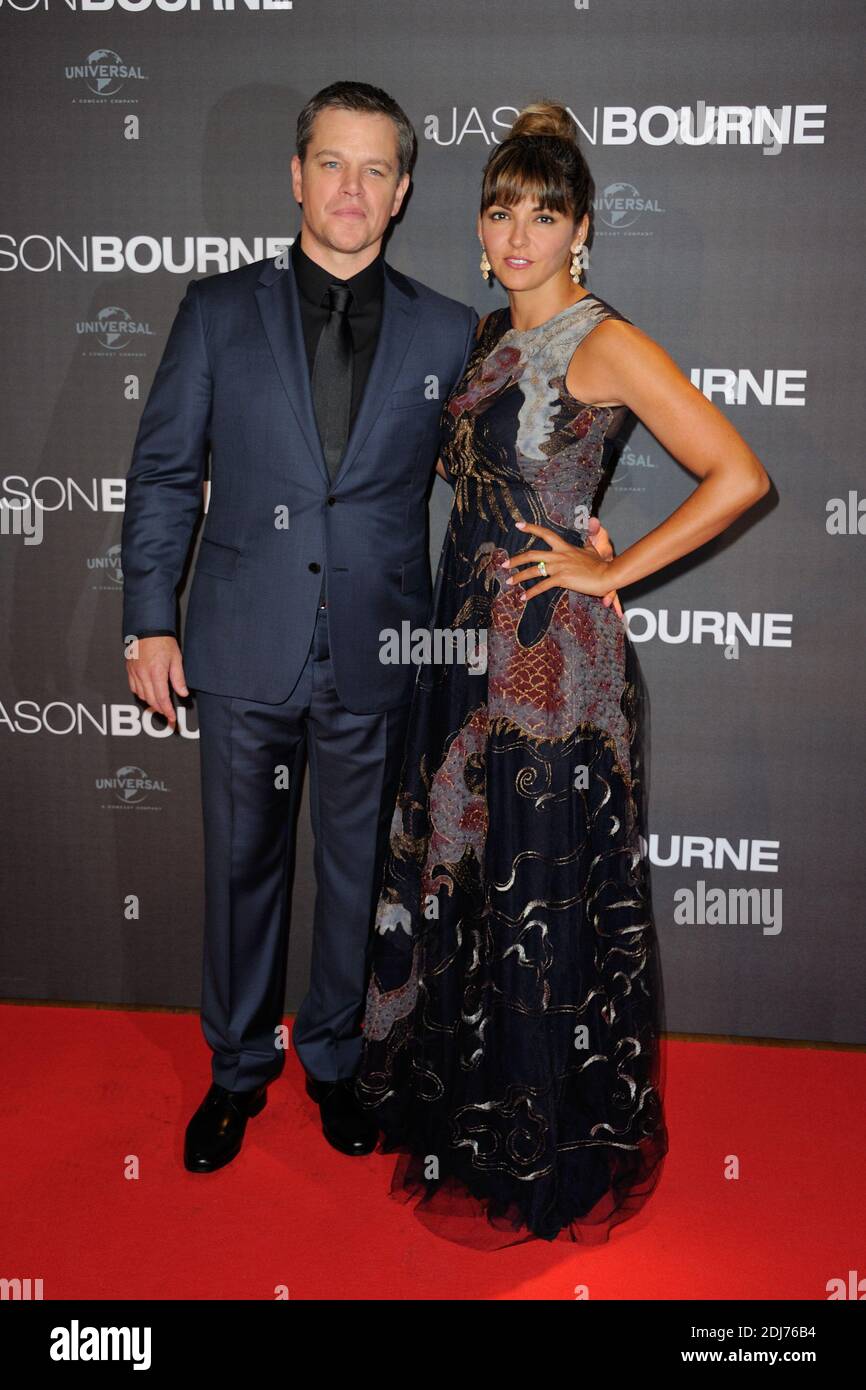 Matt Damon and his wife Luciana Barroso attending Jason Bourne premiere ...