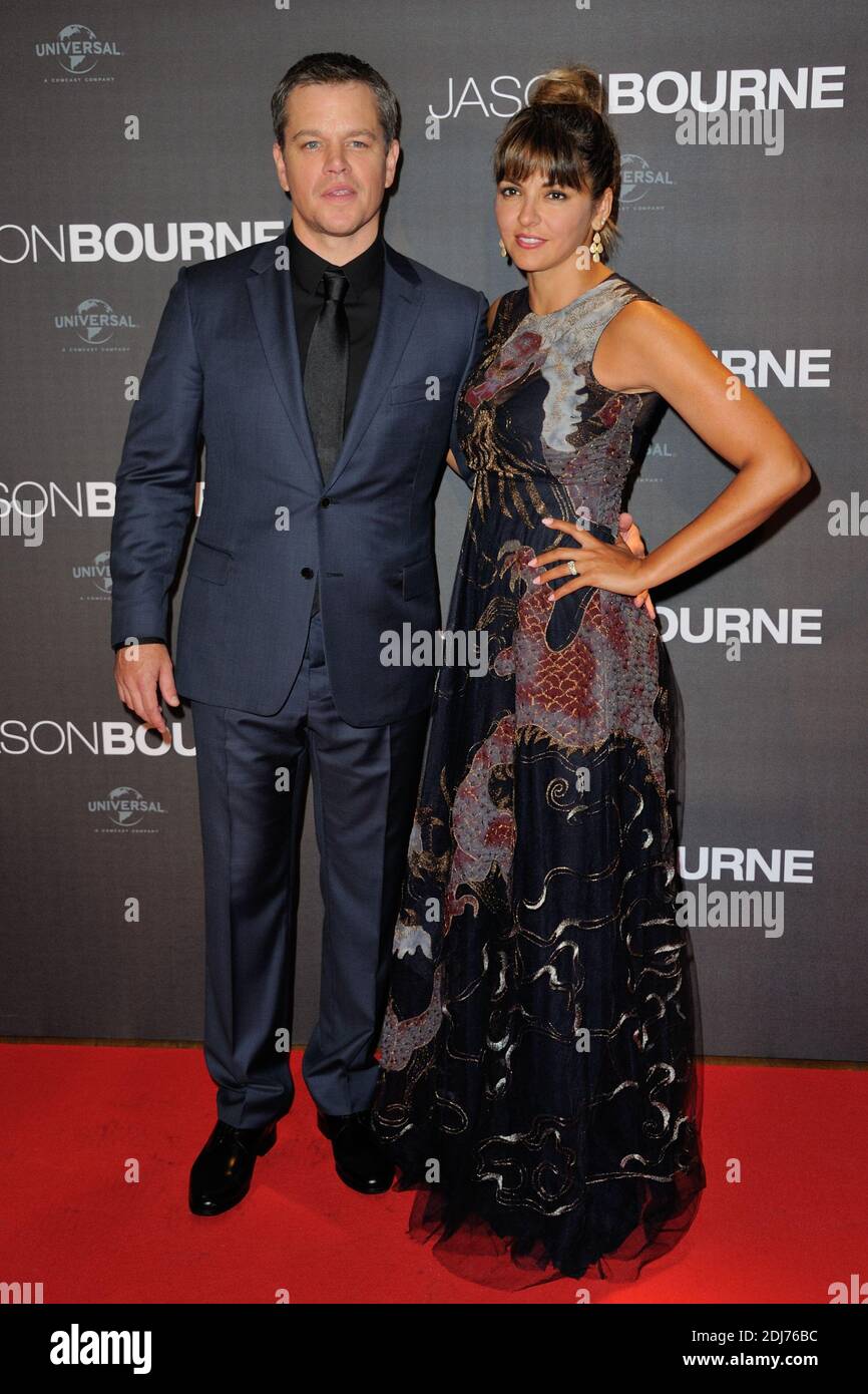 Matt Damon and his wife Luciana Barroso attending Jason Bourne premiere ...