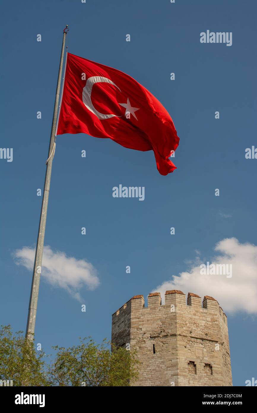 The ancient city walls of Constantinople in Istanbul, Turkey Stock ...