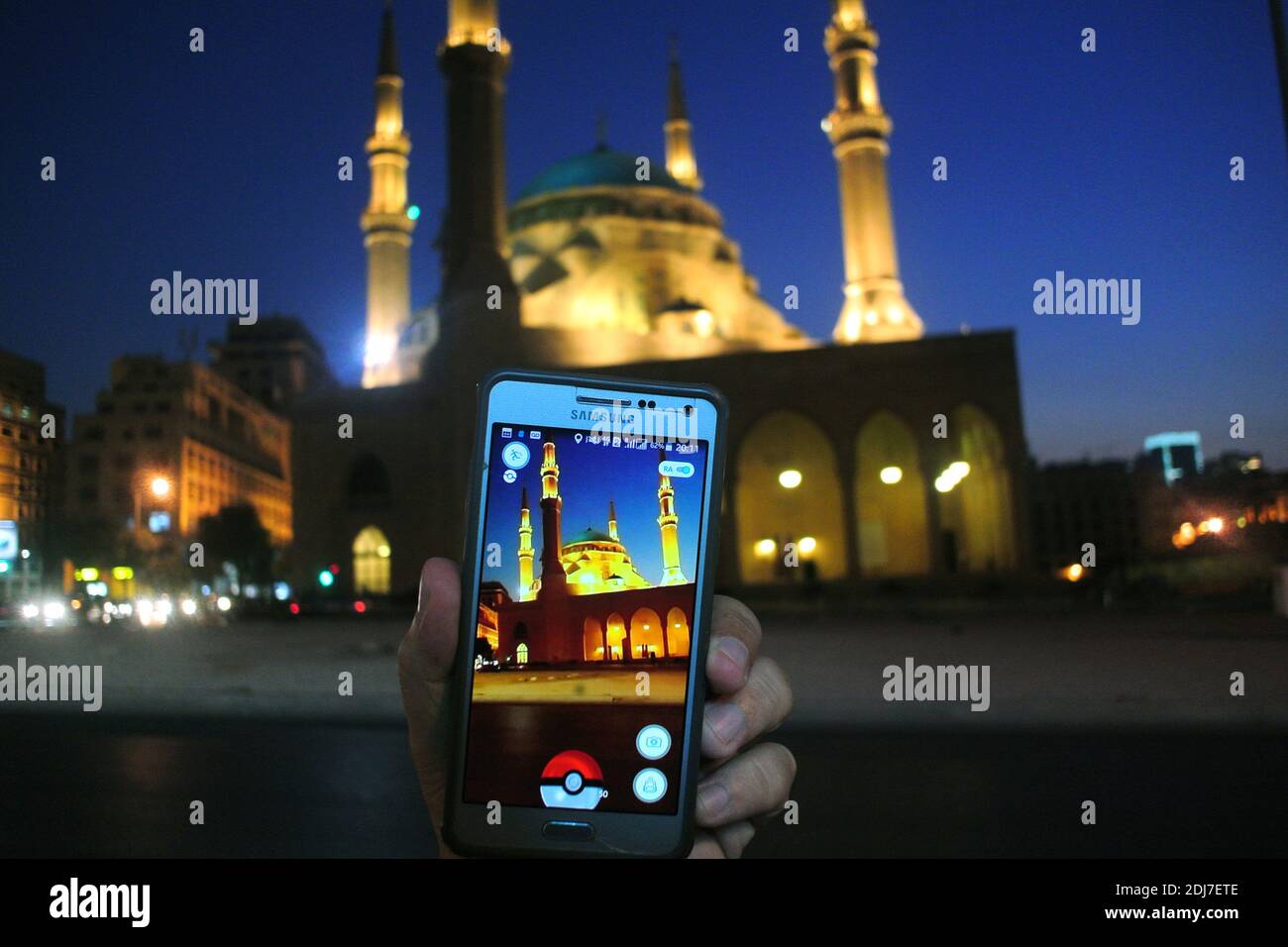 Illustration of playing outdoor "Pokemon Go" game in downtown Beirut ...