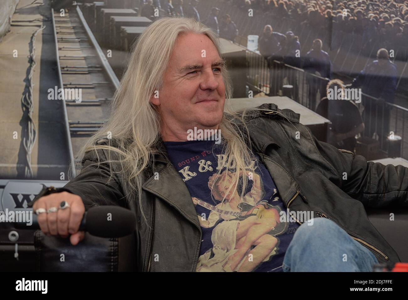 Saxon attends a press conference ahead of 27th Wacken Open Air Festival ...