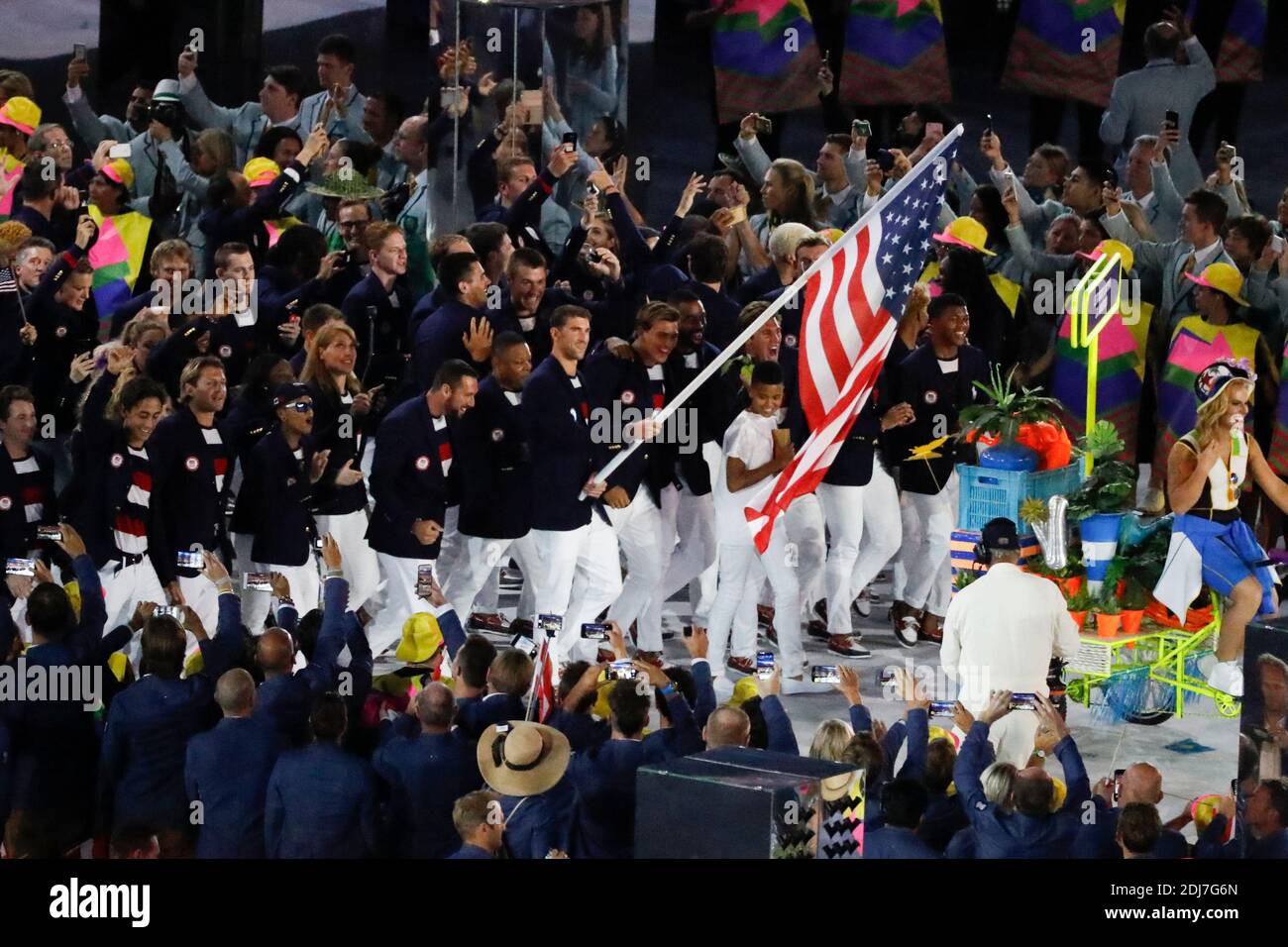 Michael Phelps, flag bearer for USA during the Opening Ceremony of the ...