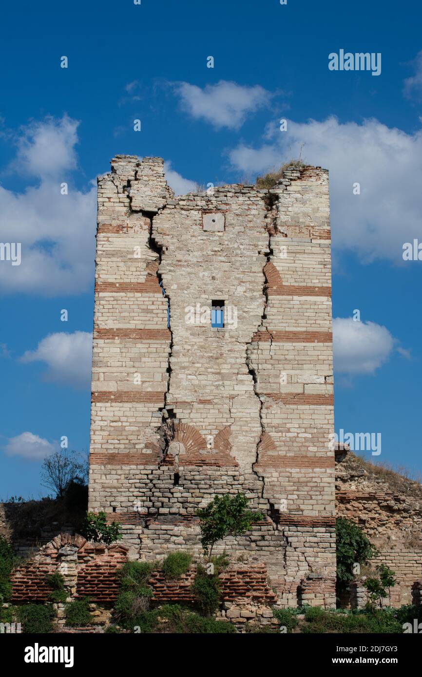 The ancient city walls of Constantinople in Istanbul, Turkey Stock ...