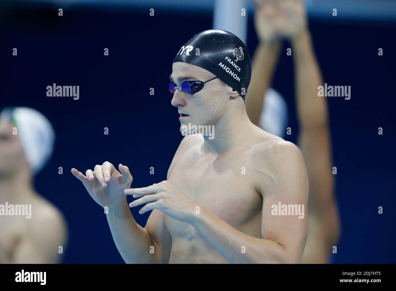 France's Clement Mignon during the qualifications of the 4X100m relay ...
