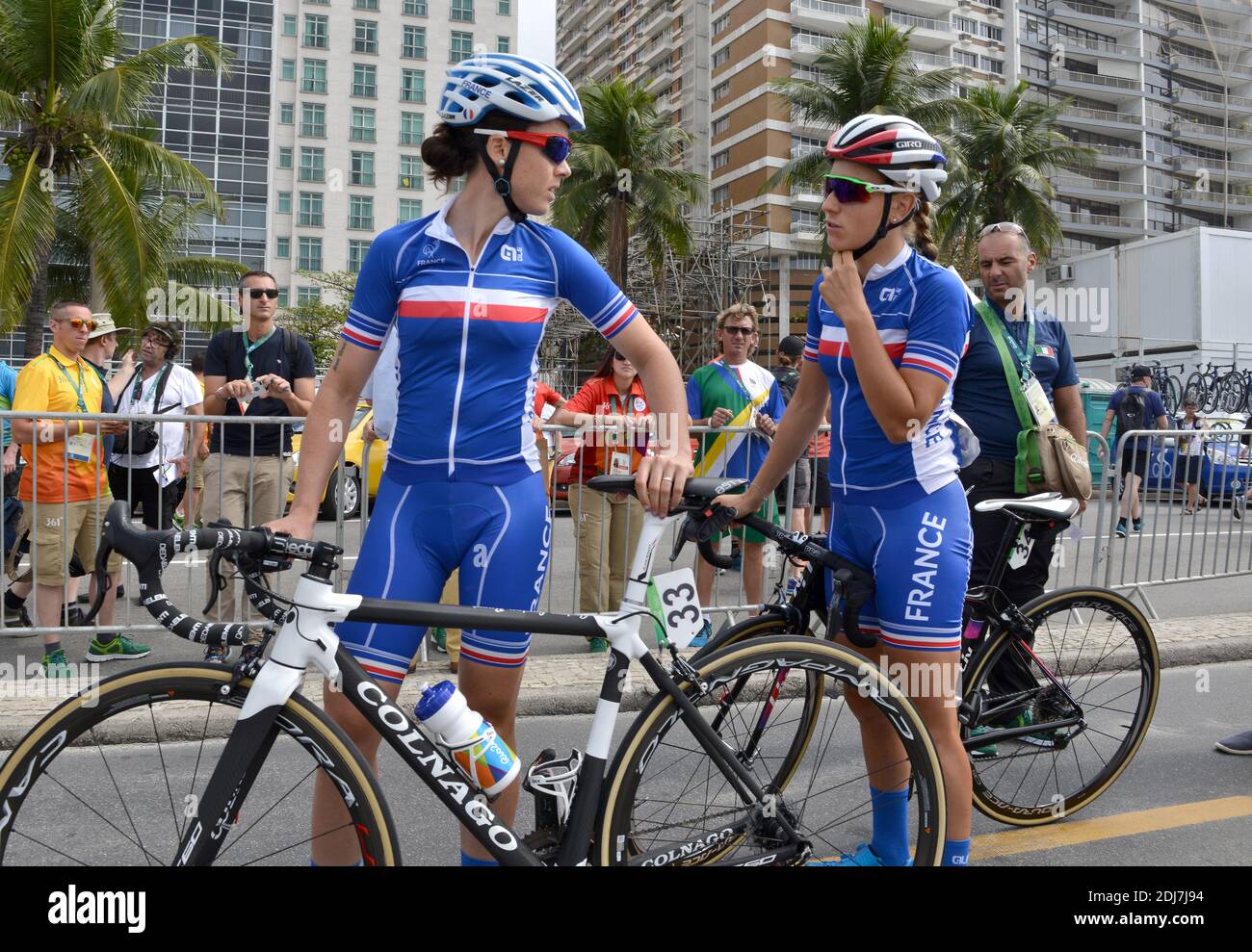 Audrey Cordon-Ragot and Pauline Ferrand Prevot before the cycling women ...