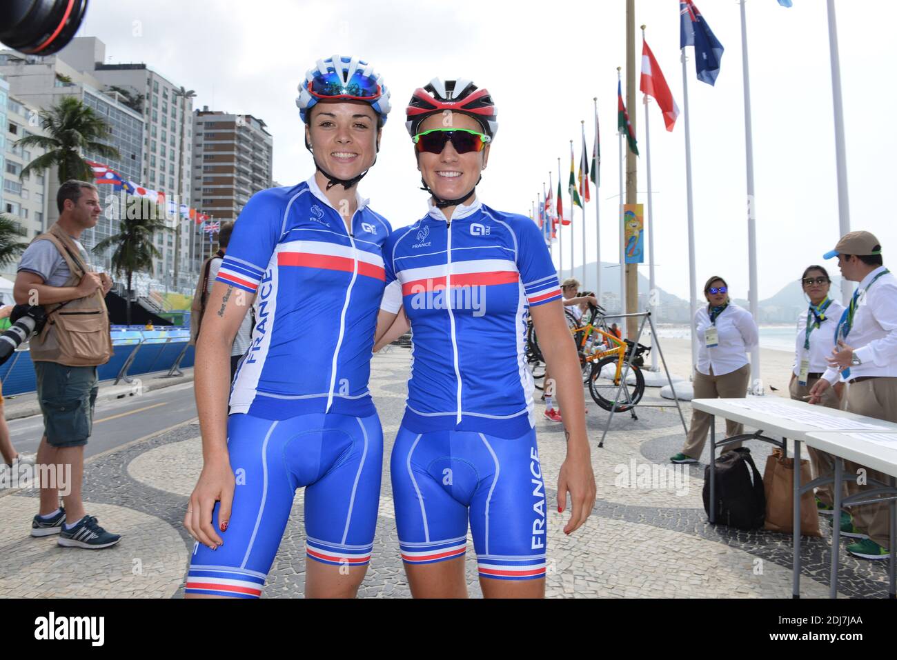 Audrey Cordon-Ragot and Pauline Ferrand Prevot before the cycling women ...