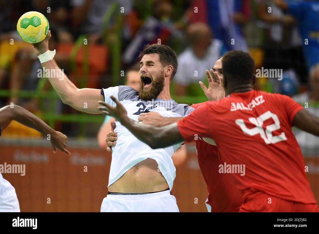 Luka Karabatic in action during the France vs Tunisia handball game at ...
