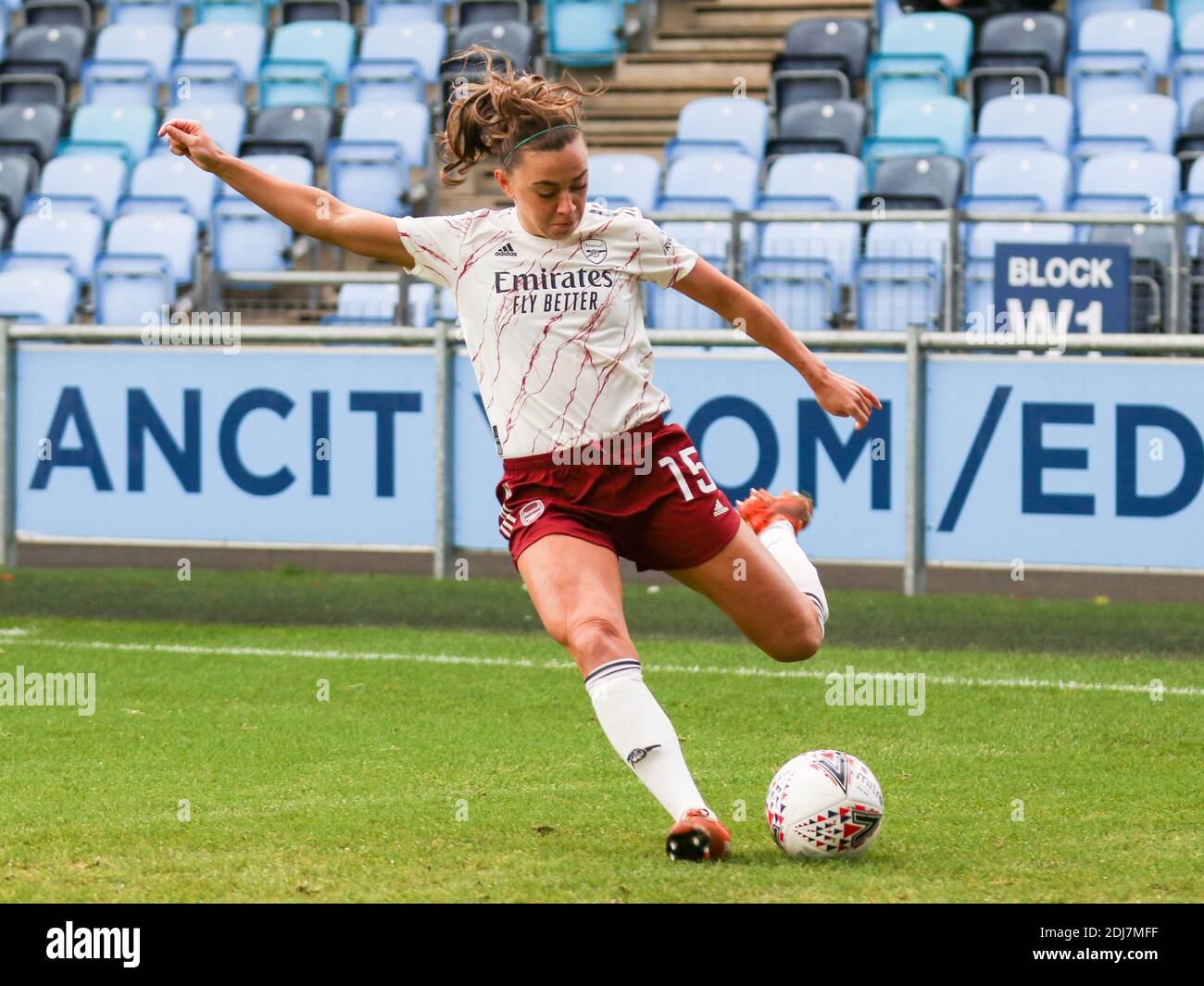 Manchester, UK. 13th Dec, 2020. Katie McCabe (#15 Arsenal) shoots the ...