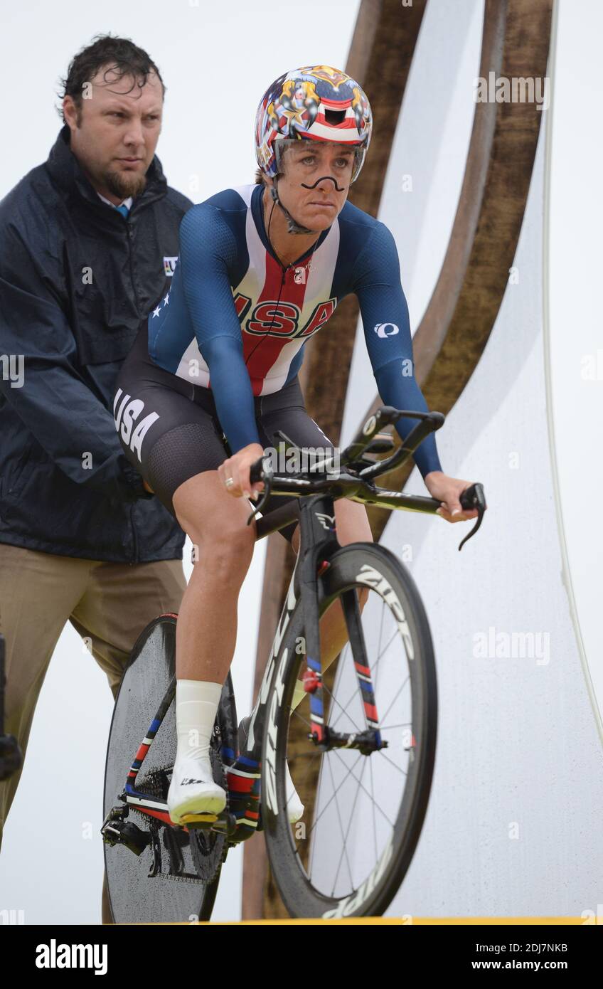 Kristin Armstrong competes at the cycling time trial event at the 2016 ...