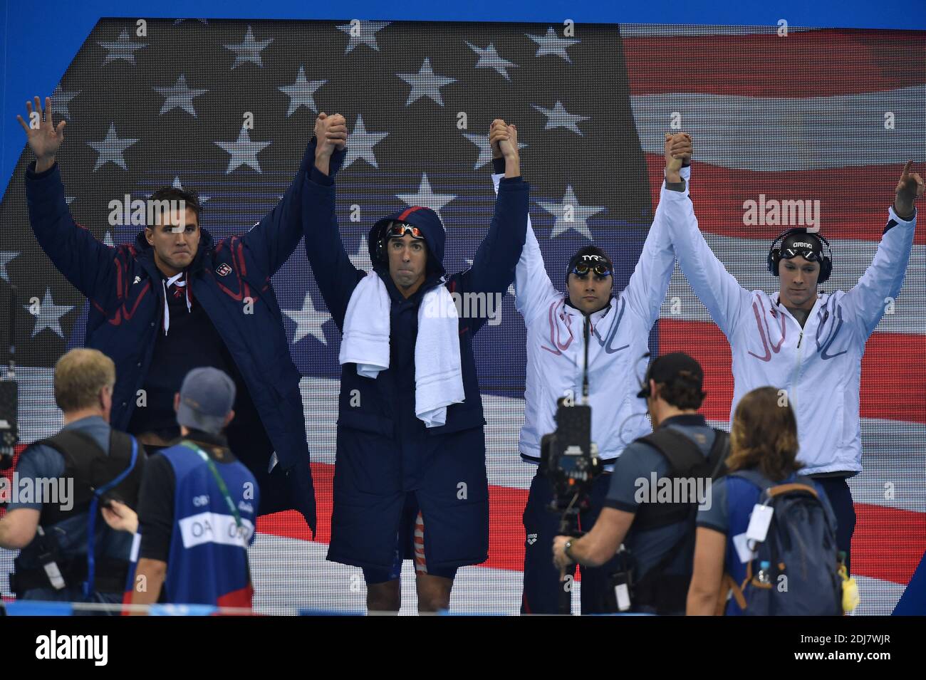 USA's gold medallist team Ryan Murphy, Cody Miller, Michael Phelps ...