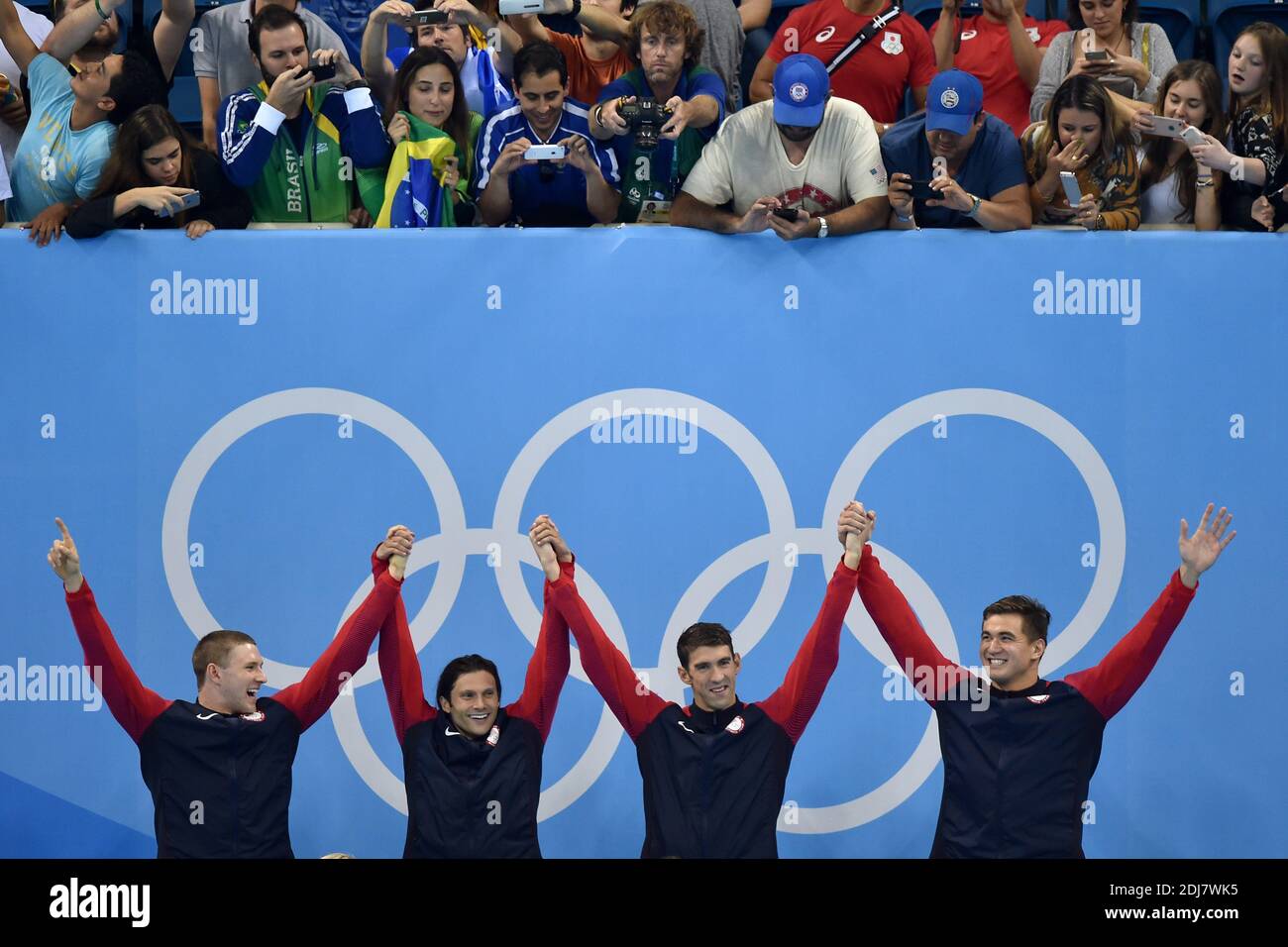 USA's gold medallist team Ryan Murphy, Cody Miller, Michael Phelps ...
