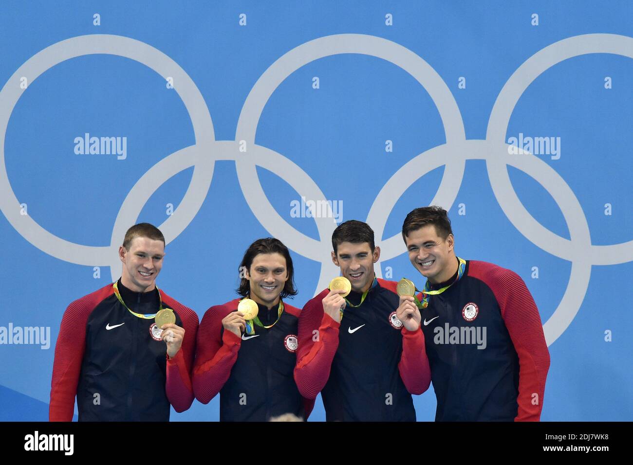 USA's gold medallist team Ryan Murphy, Cody Miller, Michael Phelps ...