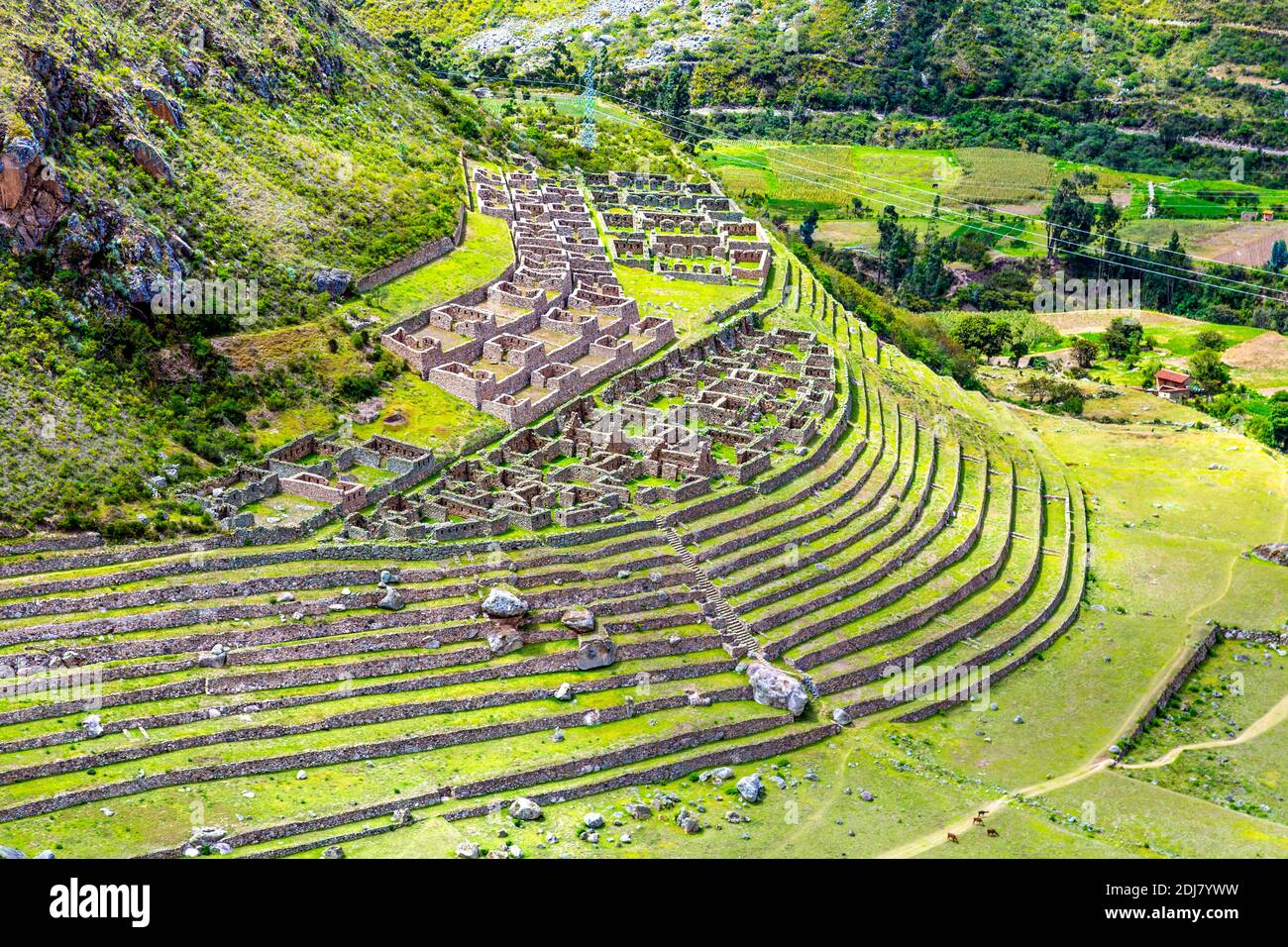 View of the Llactapata archeological site Inca ruins along the Inca ...