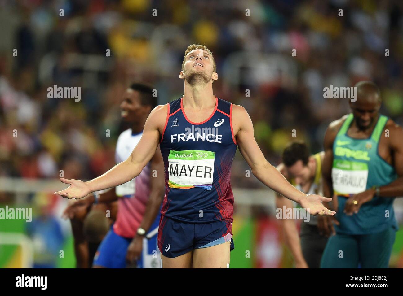 Kevin Mayer of France winning silver overall on Day 13 of the Rio 2016 ...