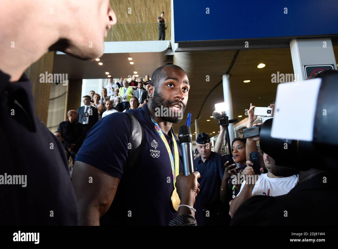Teddy Riner (Mens' Over 100kg Olympic Judo Gold Medal) arriving at ...