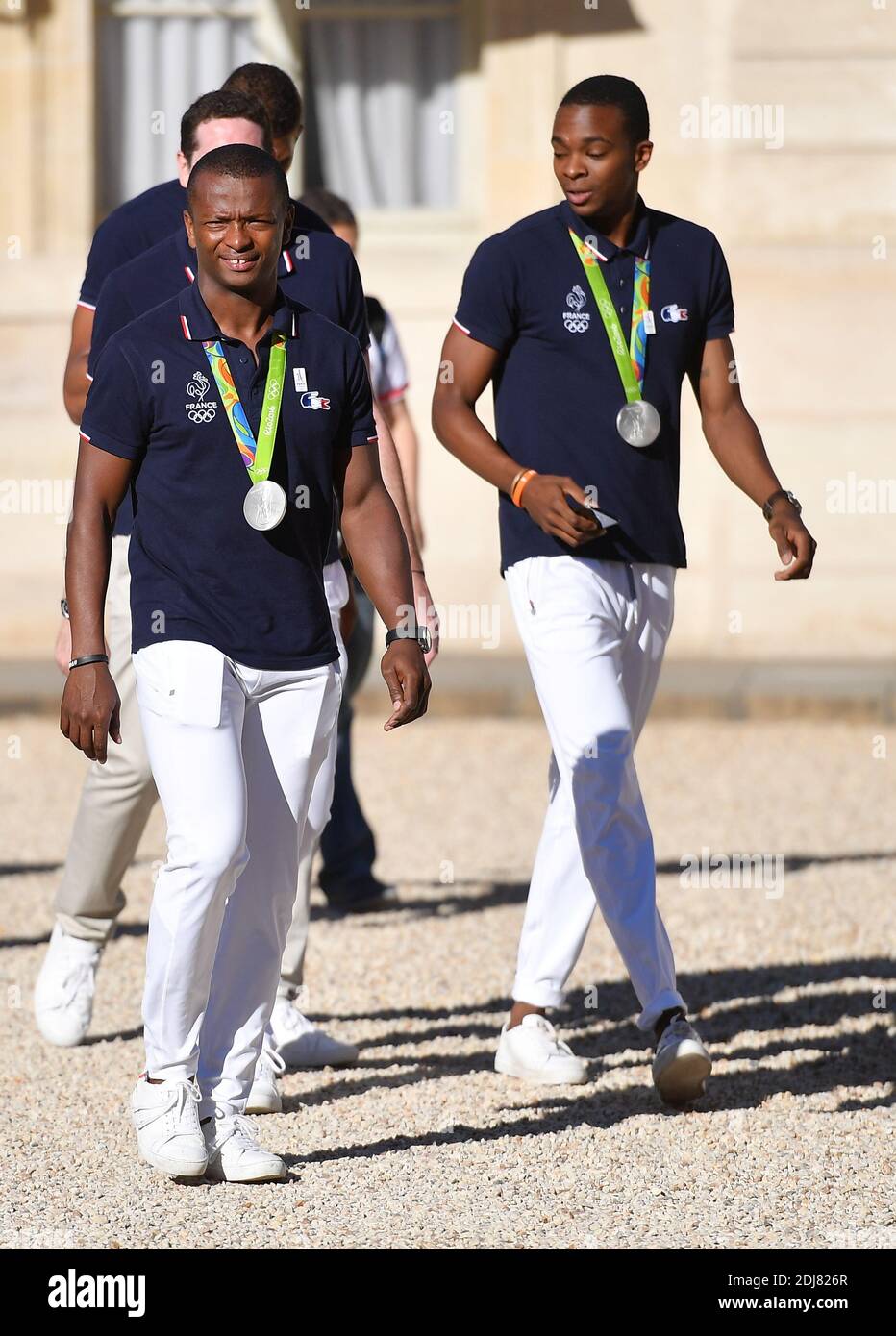 French Olympic medallists arriving at the Elysee Presidential Palace ...