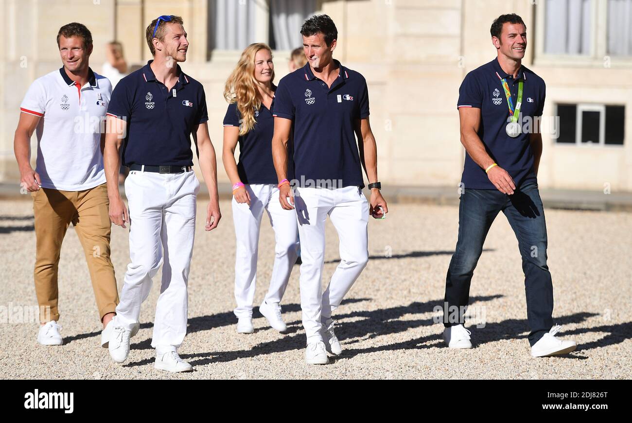 French Olympic medallists arriving at the Elysee Presidential Palace ...
