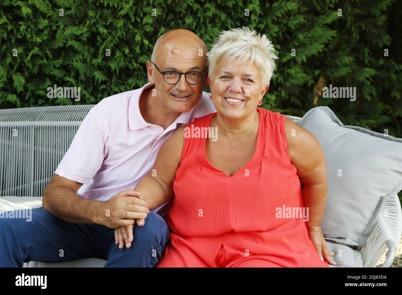 Benoist Gerard and his wife Mimie Mathy pose at a photocall as part of ...
