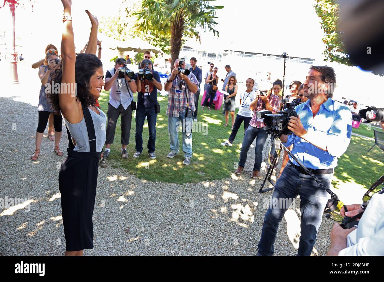 Edouard Baer and Sabrina Ouazani seen at the photocall for Ouvert le ...