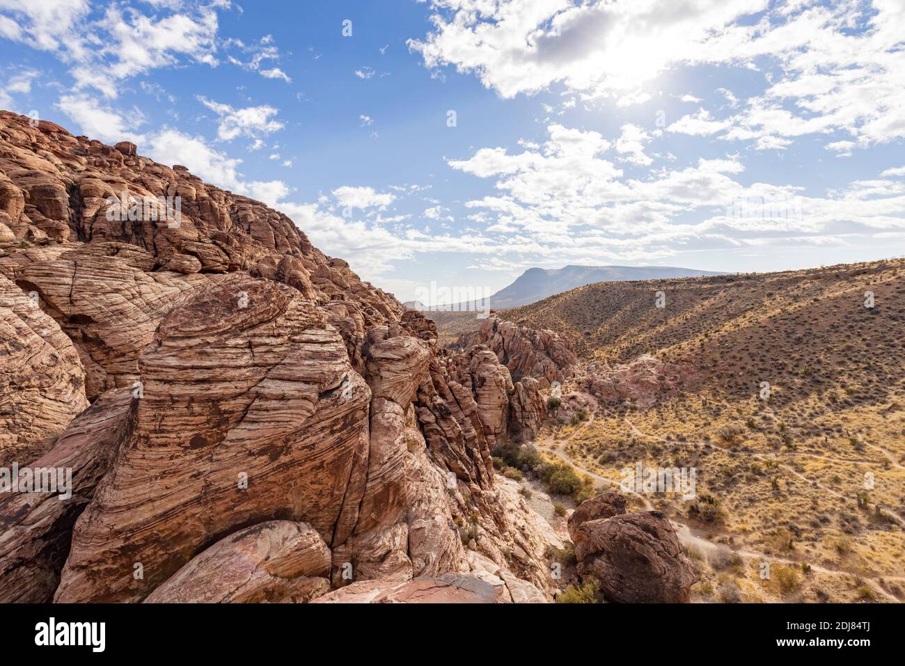 Sunny view of the beautiful landscape of Calico Basin area of Red Rock ...