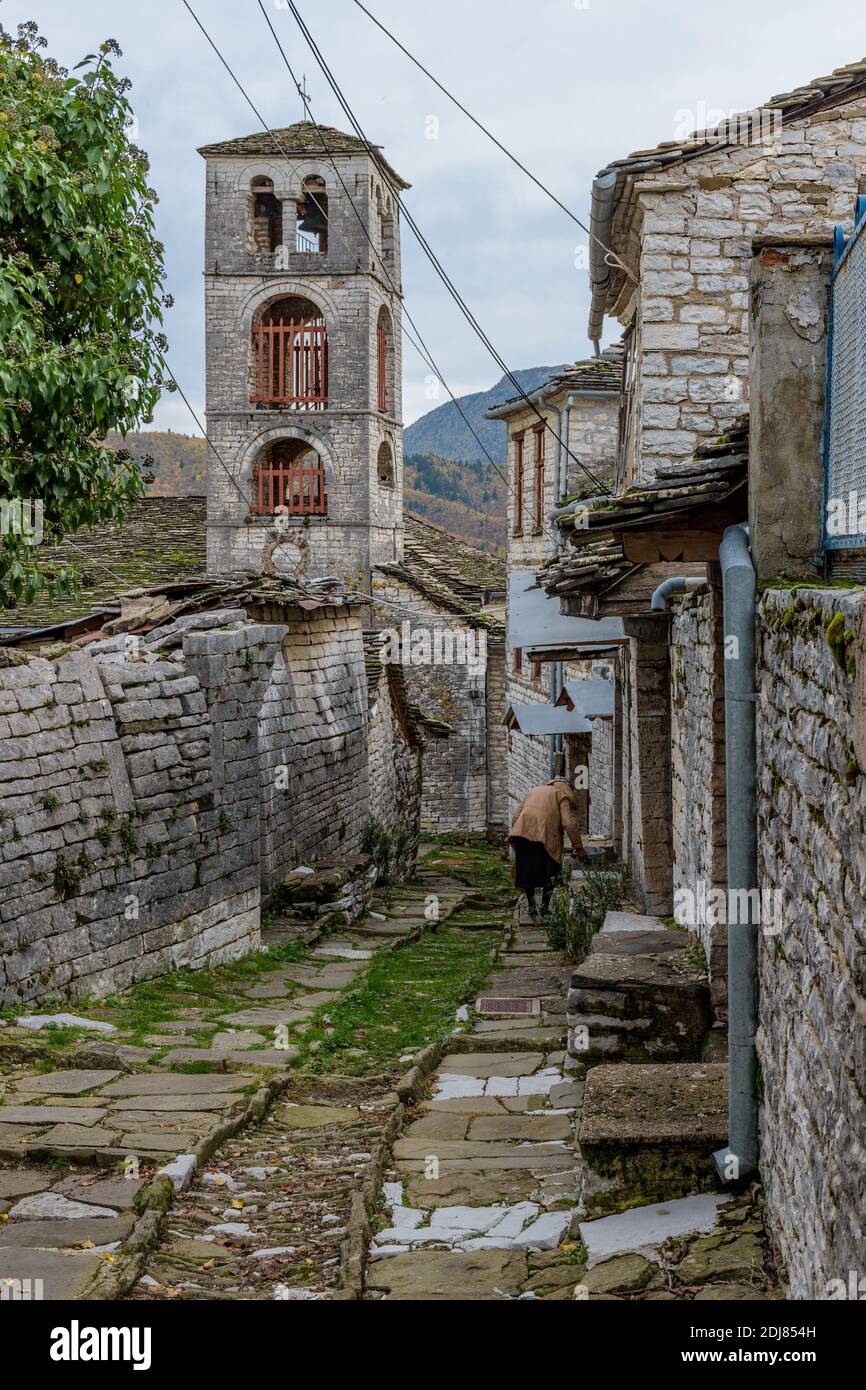 The picturesque village of Dilofo during fall season with its ...