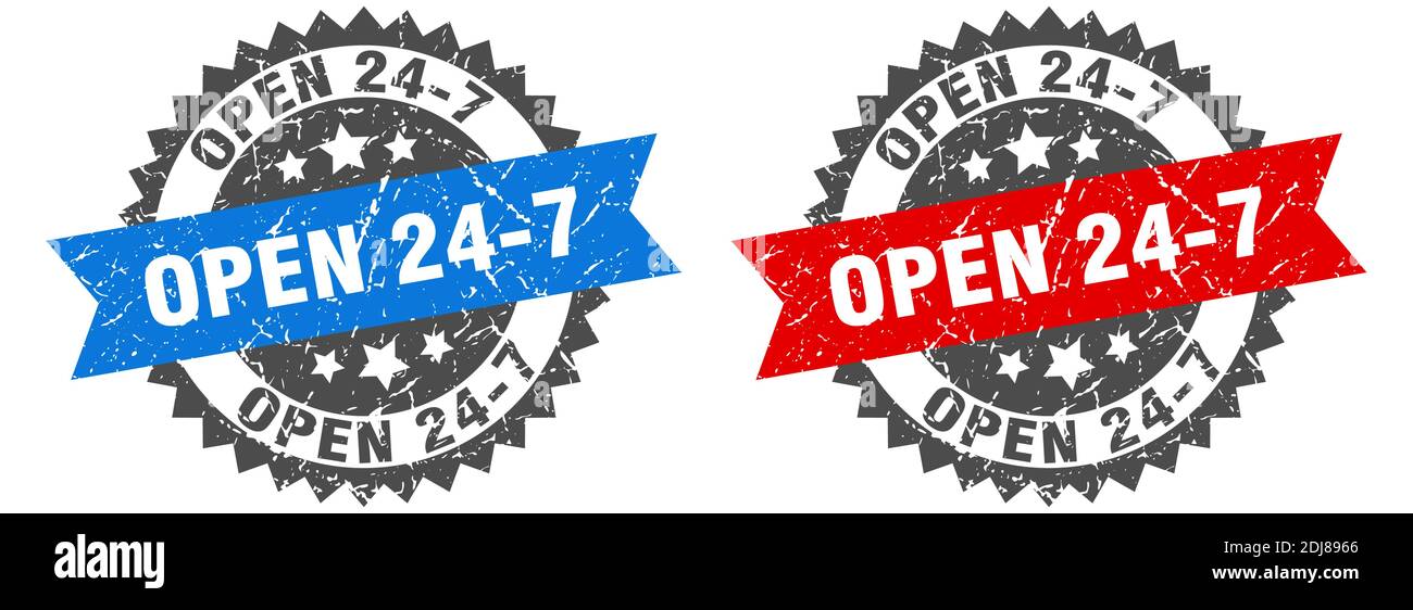 open 24 7 grunge stamp set. open 24 7 band sign Stock Vector Image ...