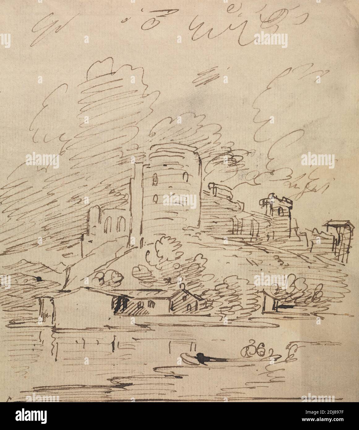 Castle with a Round Tower Above a River, Joseph Farington, 1747–1821 ...