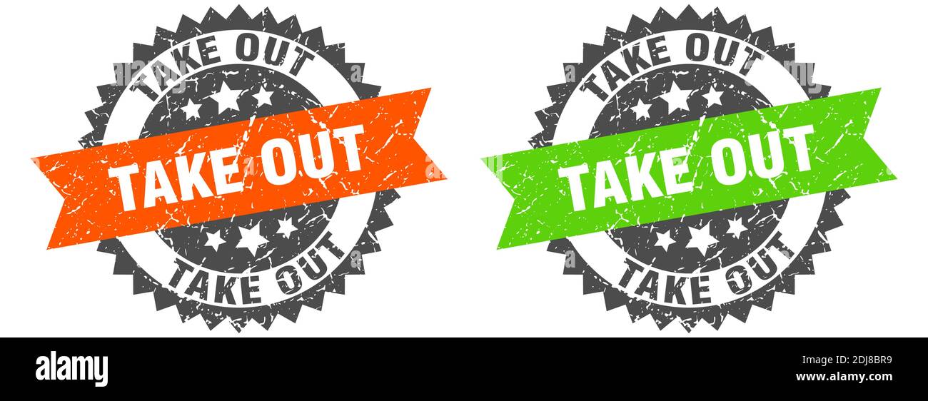 take out grunge stamp set. take out band sign Stock Vector Image & Art ...