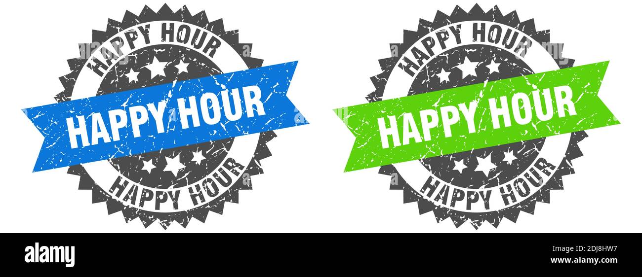 happy hour grunge stamp set. happy hour band sign Stock Vector Image ...