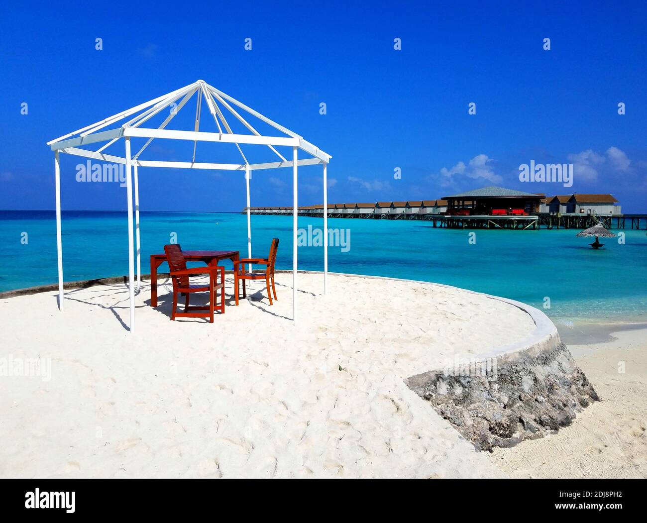 Relaxation spot by the crystal clear beautiful blue water of Maldives ...