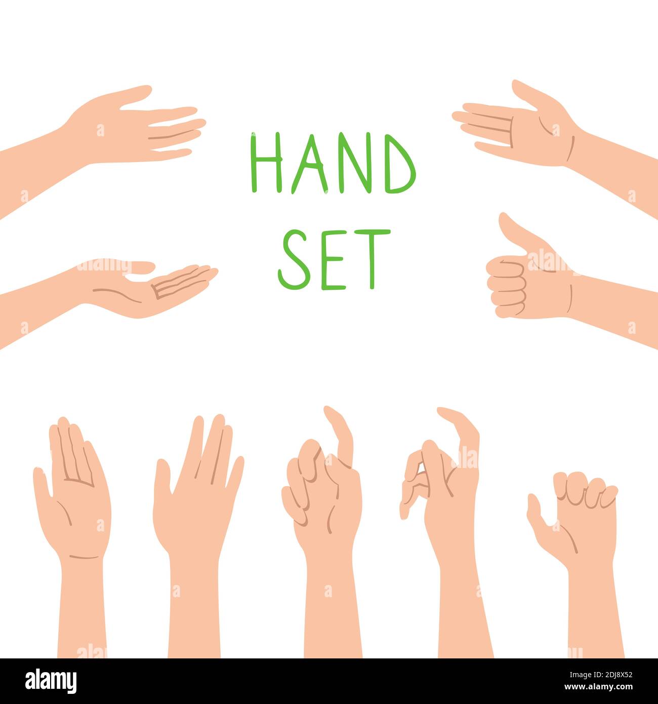 Hand cartoon style set. Various gestures of human hands, different ...