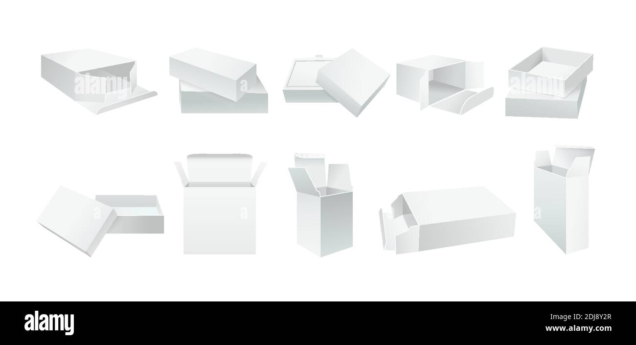 Template white box mockup set. Blank realistic product packaging gift ...