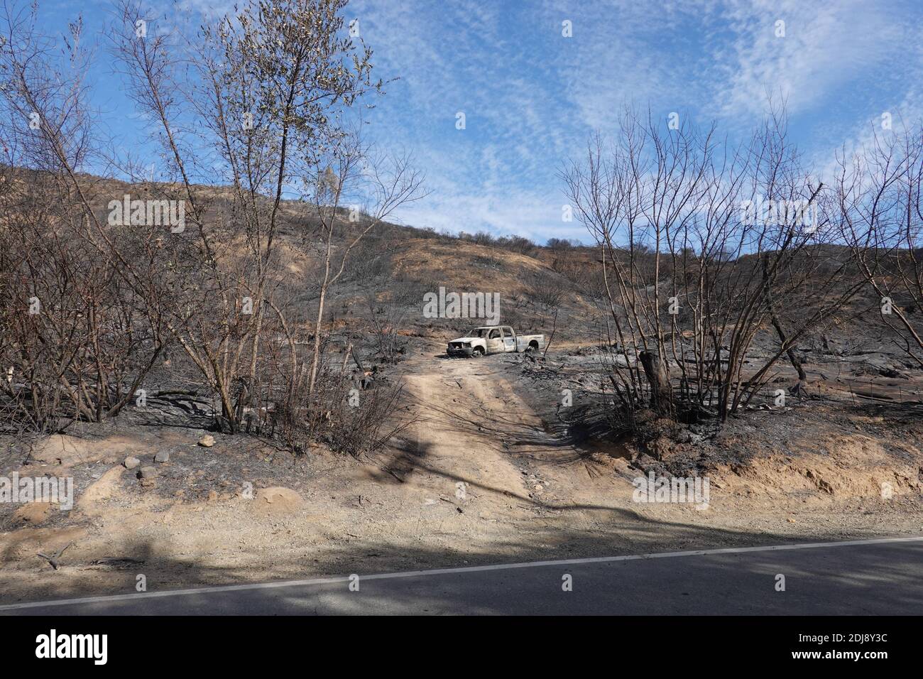 Burnt out pickup truck on Modjeska canyon road after the recent Bond ...