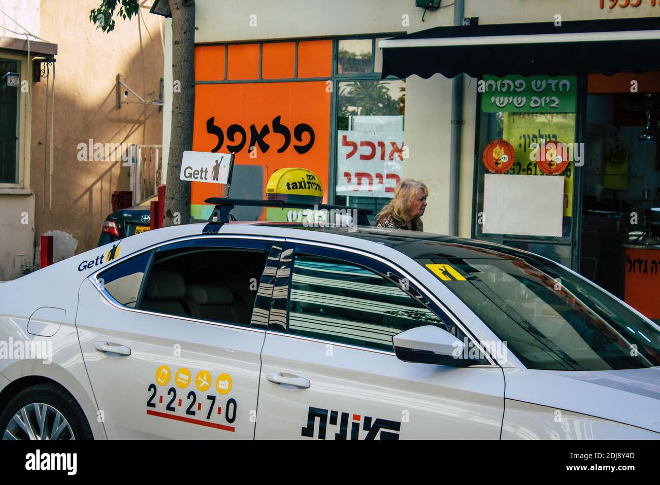 Tel Aviv Israel December 12, 2020 View of a traditional Israeli taxi ...
