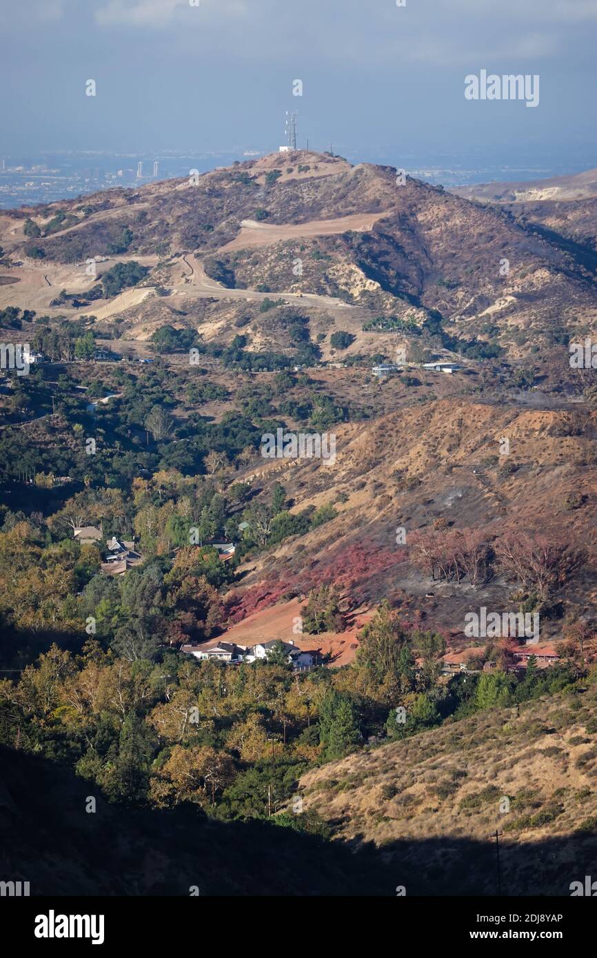 Red phos chek lines along the hillside above Modjeska canyon dropped by ...