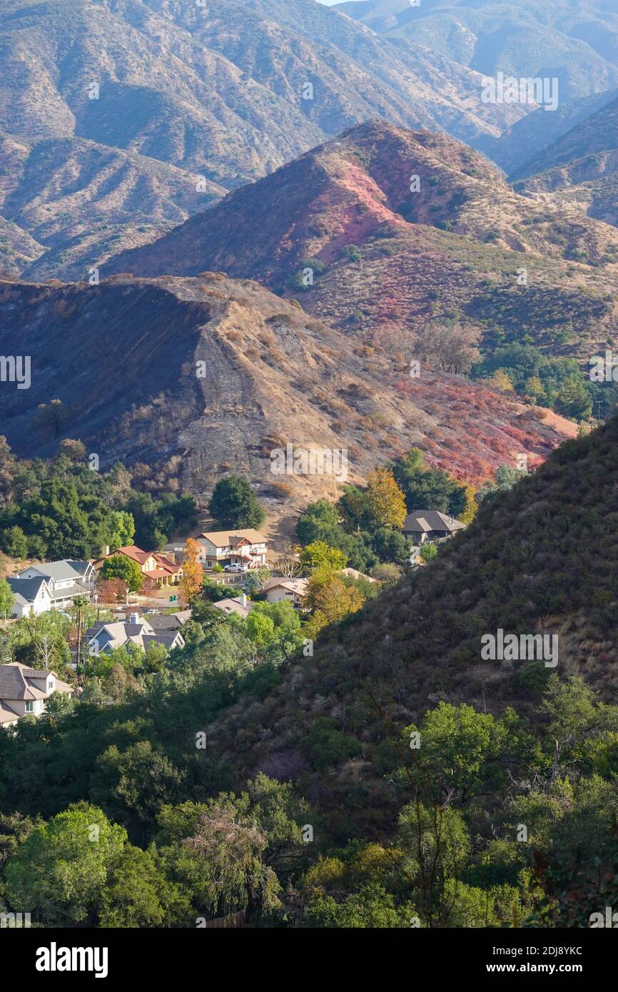 Red phos chek lines along the hillside above Modjeska canyon dropped by ...