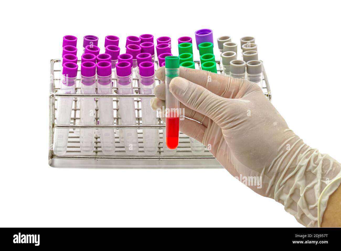 Medical Blood tube, test tube for laboratory empty on rack on a while ...