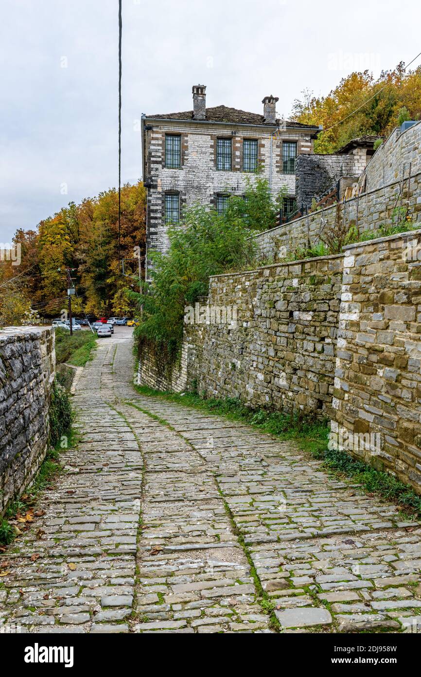 The picturesque village of Dilofo during fall season with its ...