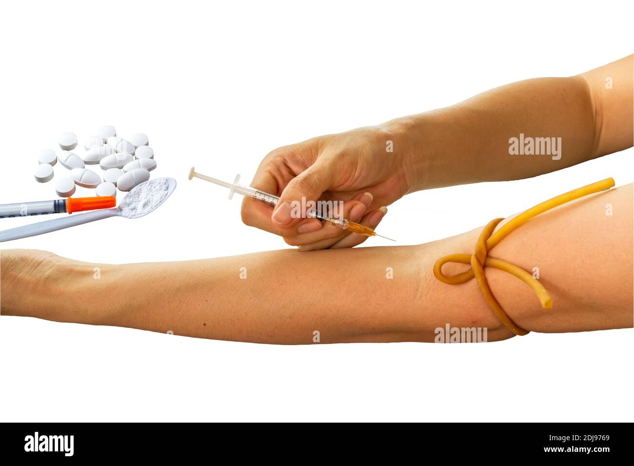drug injecting by syringe in human arm Stock Photo - Alamy