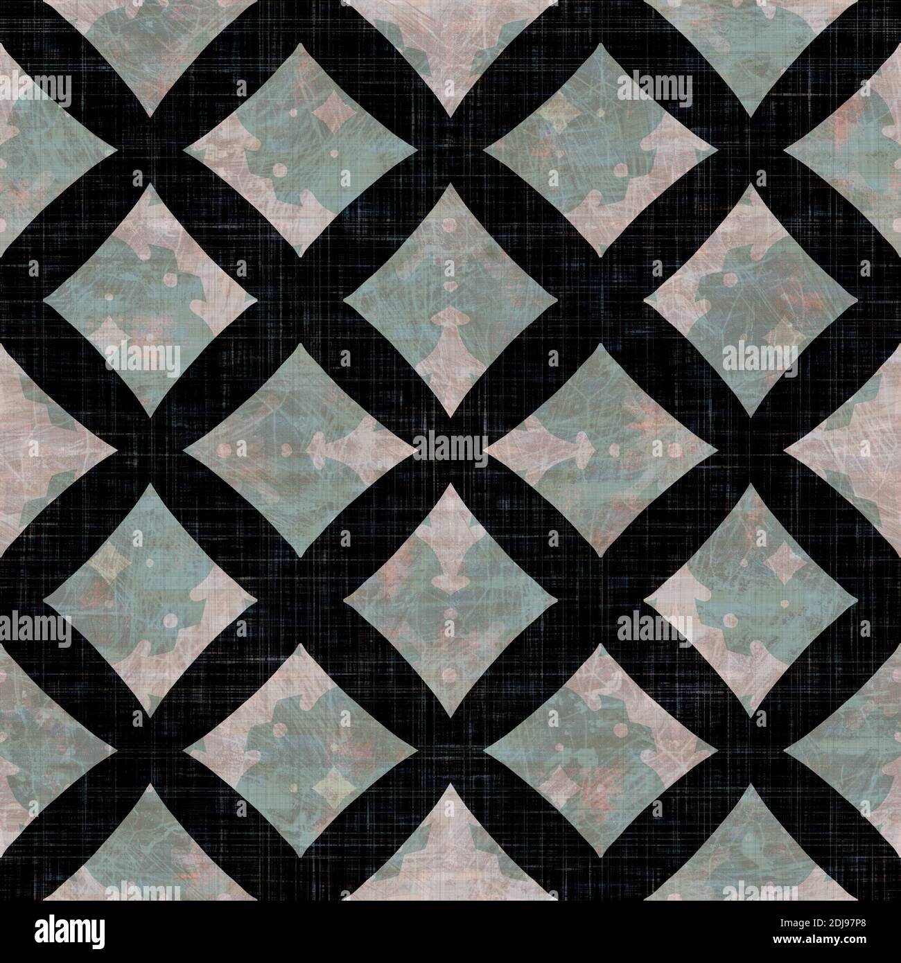 Seamless dark check mosaic block print background. Boho ethnic soft ...