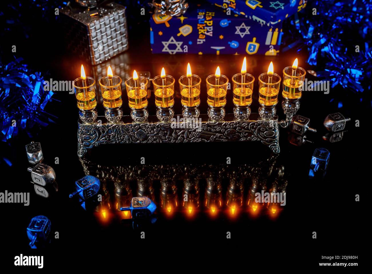 Hanukkiah oil candles hi-res stock photography and images - Alamy