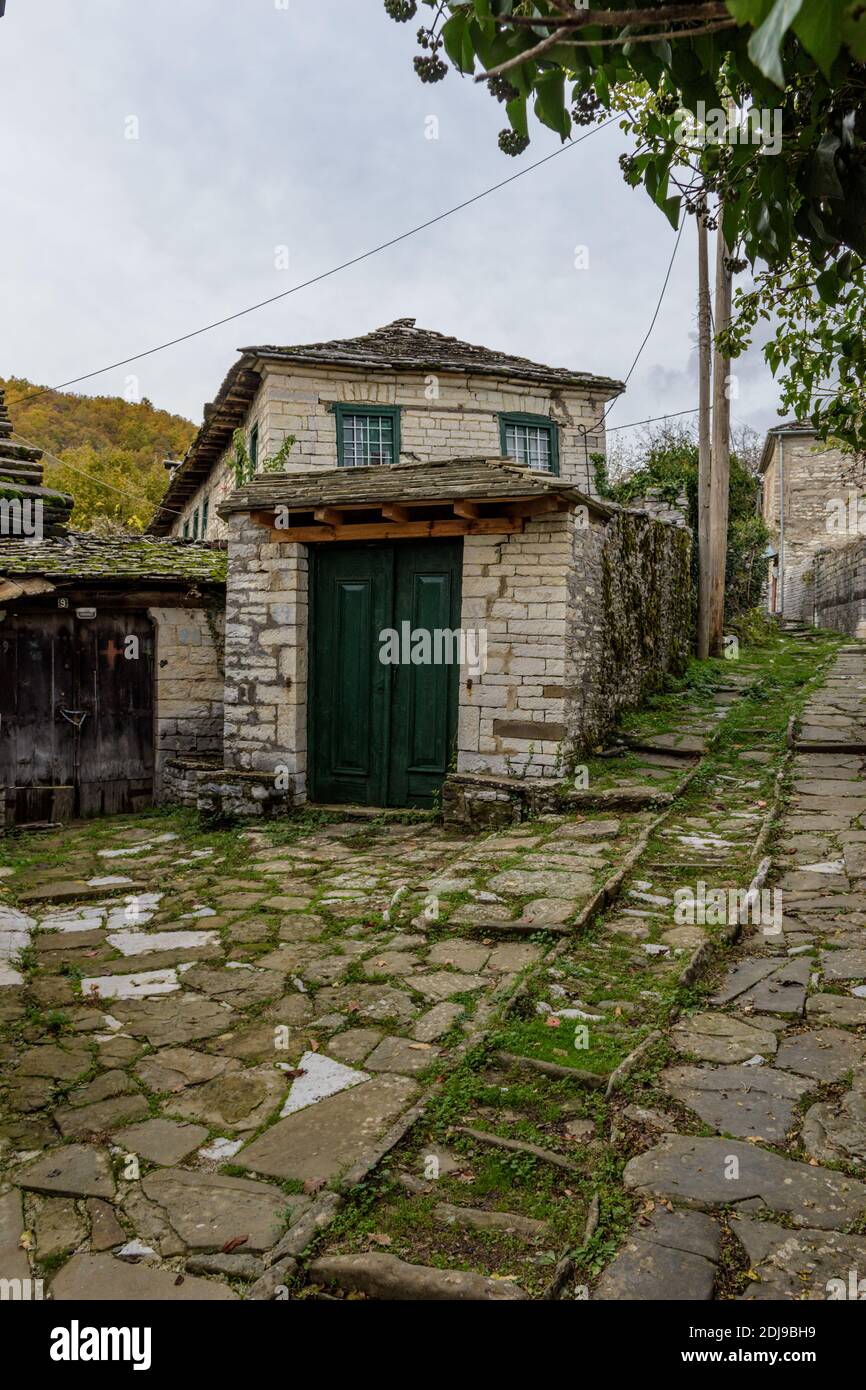 The picturesque village of Dilofo during fall season with its ...