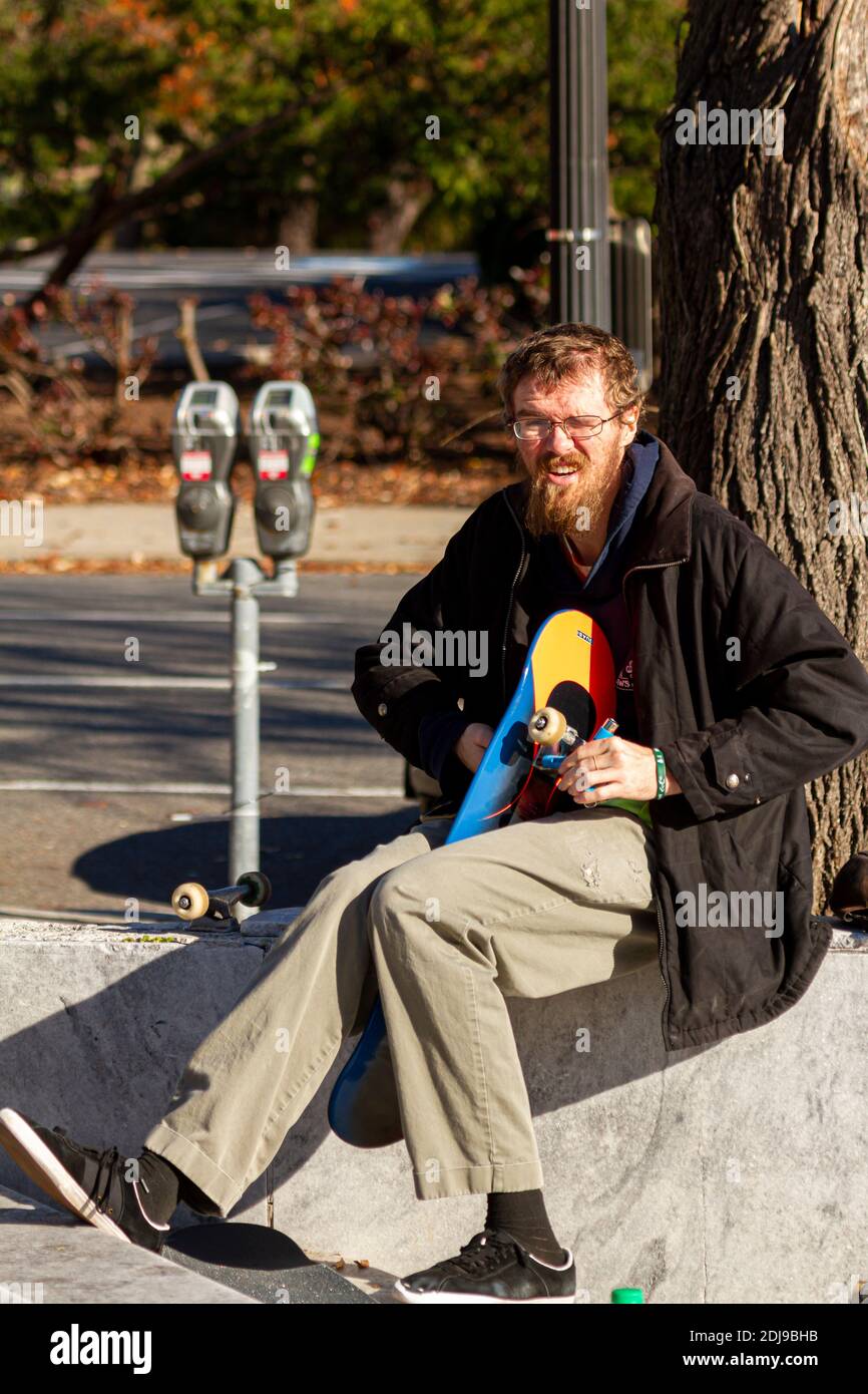 Washington DC, USA 11-28-2020: A young caucasian man with red goatee ...