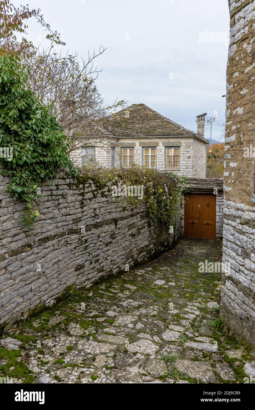 The picturesque village of Dilofo during fall season with its ...