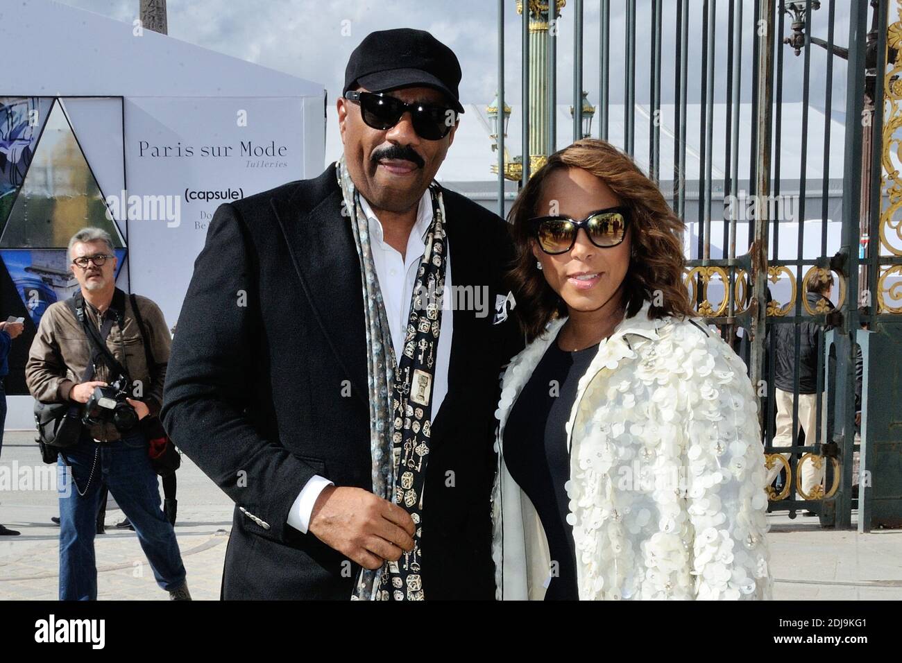 Steve Harvey and Marjorie Harvey arriving at the Elie Saab show as a ...