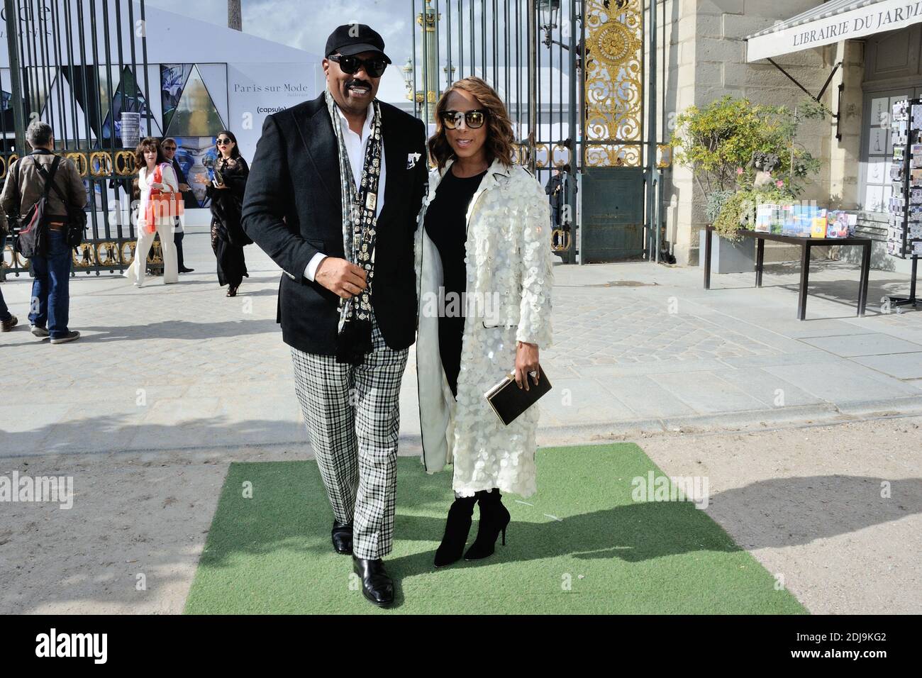 Steve Harvey and Marjorie Harvey arriving at the Elie Saab show as a ...
