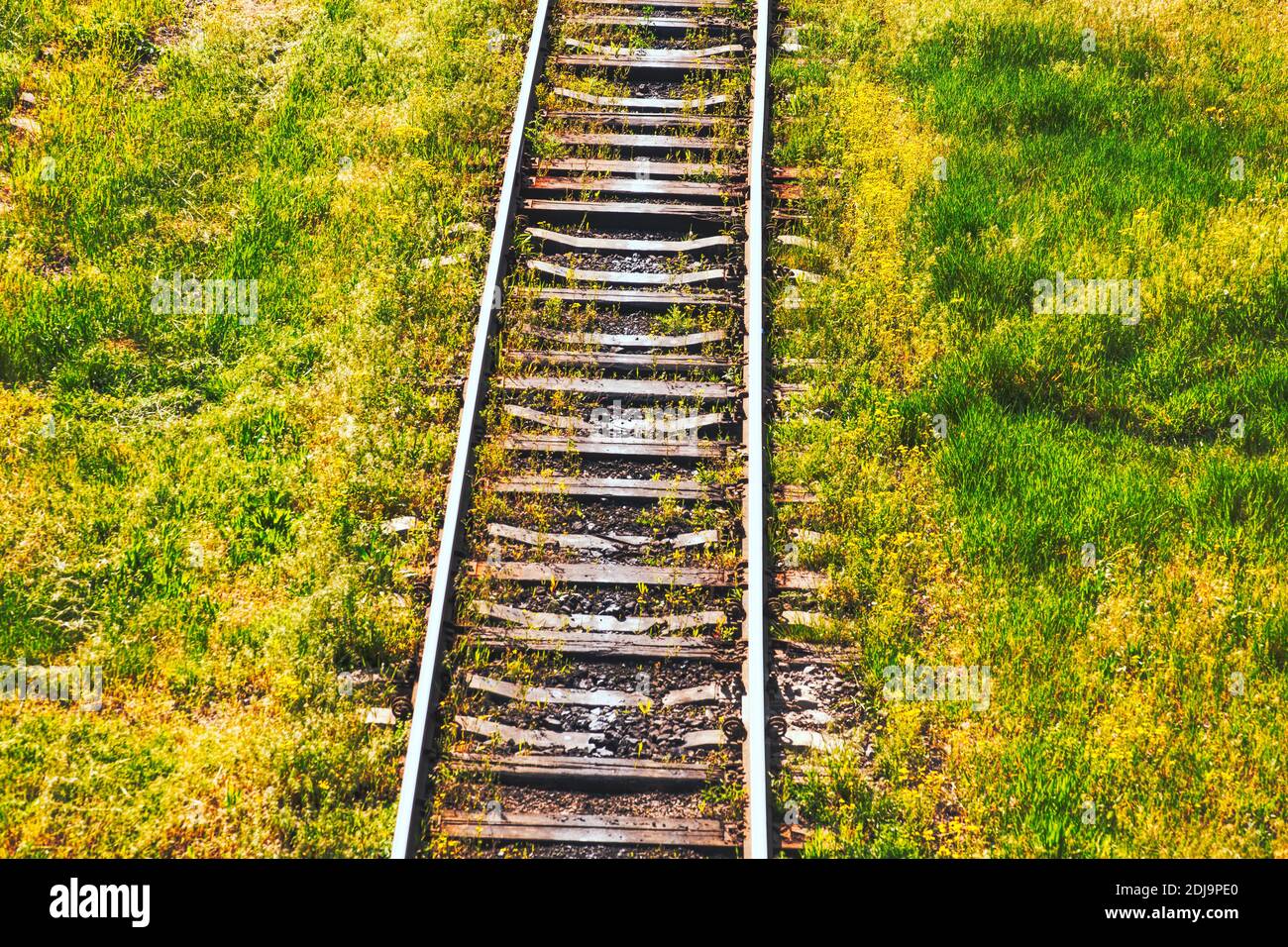 Railroad and green meadow . Railway Top View Stock Photo - Alamy