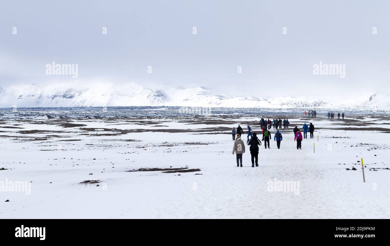 Landscape with snow, Askja caldera area, Iceland. Central highlands of ...
